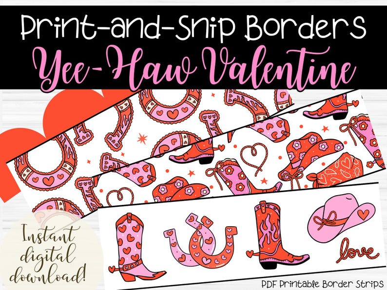 Cowboy Valentine Bulletin Board Borders | Western Theme Trim (PDF) - Etsy