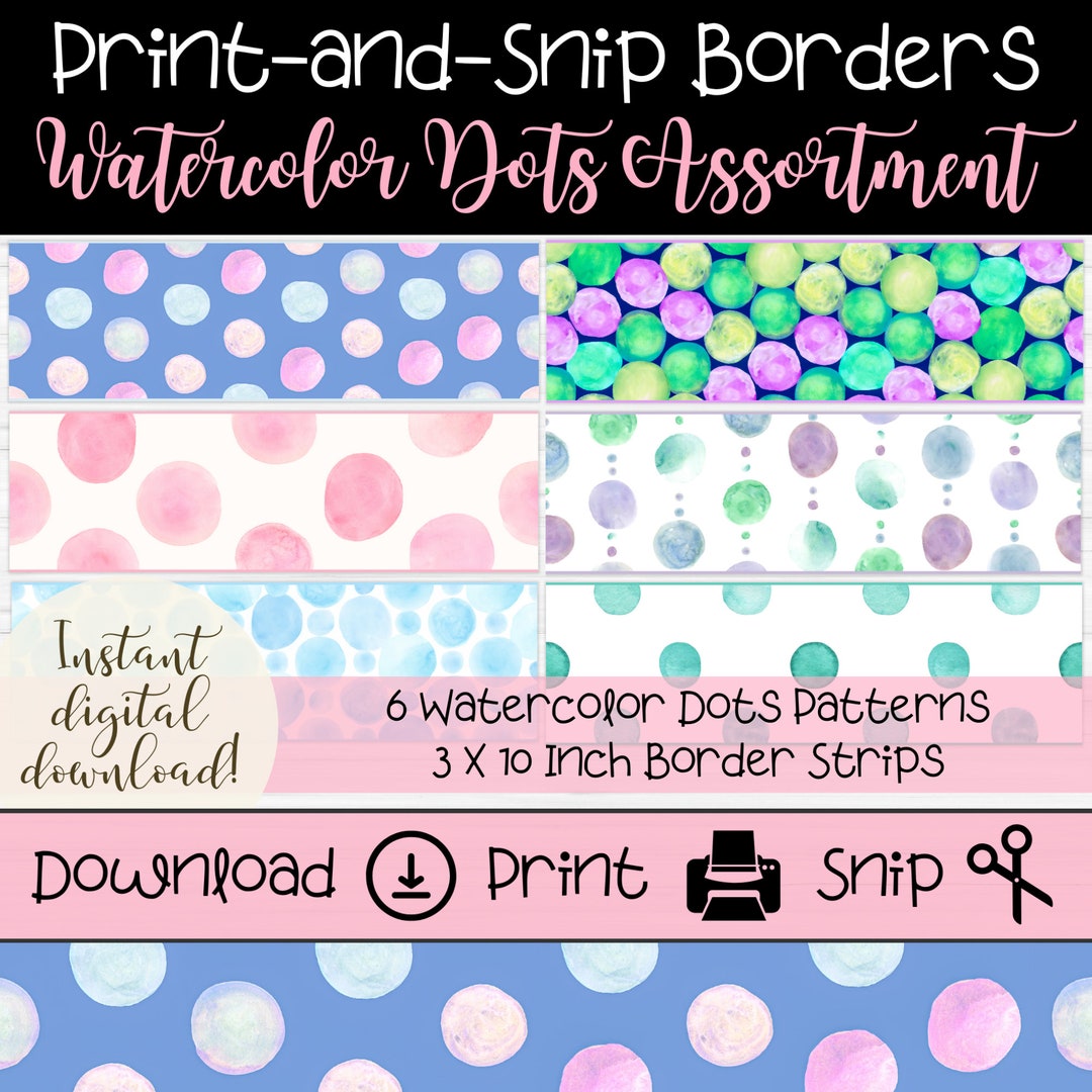 Watercolor Polka Dots Bulletin Board Border Strips | Printable Pastel ...