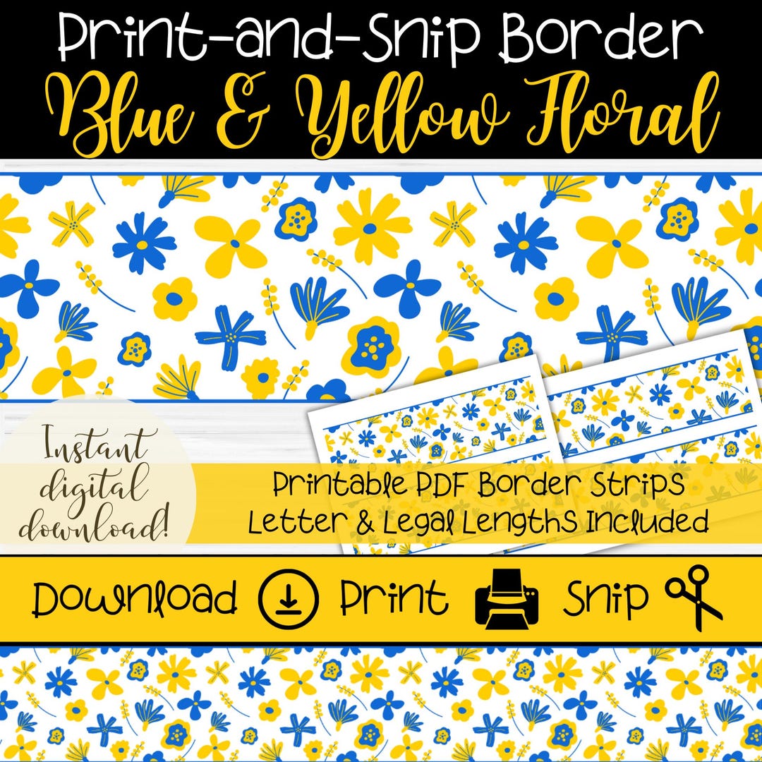 Blue & Yellow Floral Bulletin Board Border | Printable Borders for ...