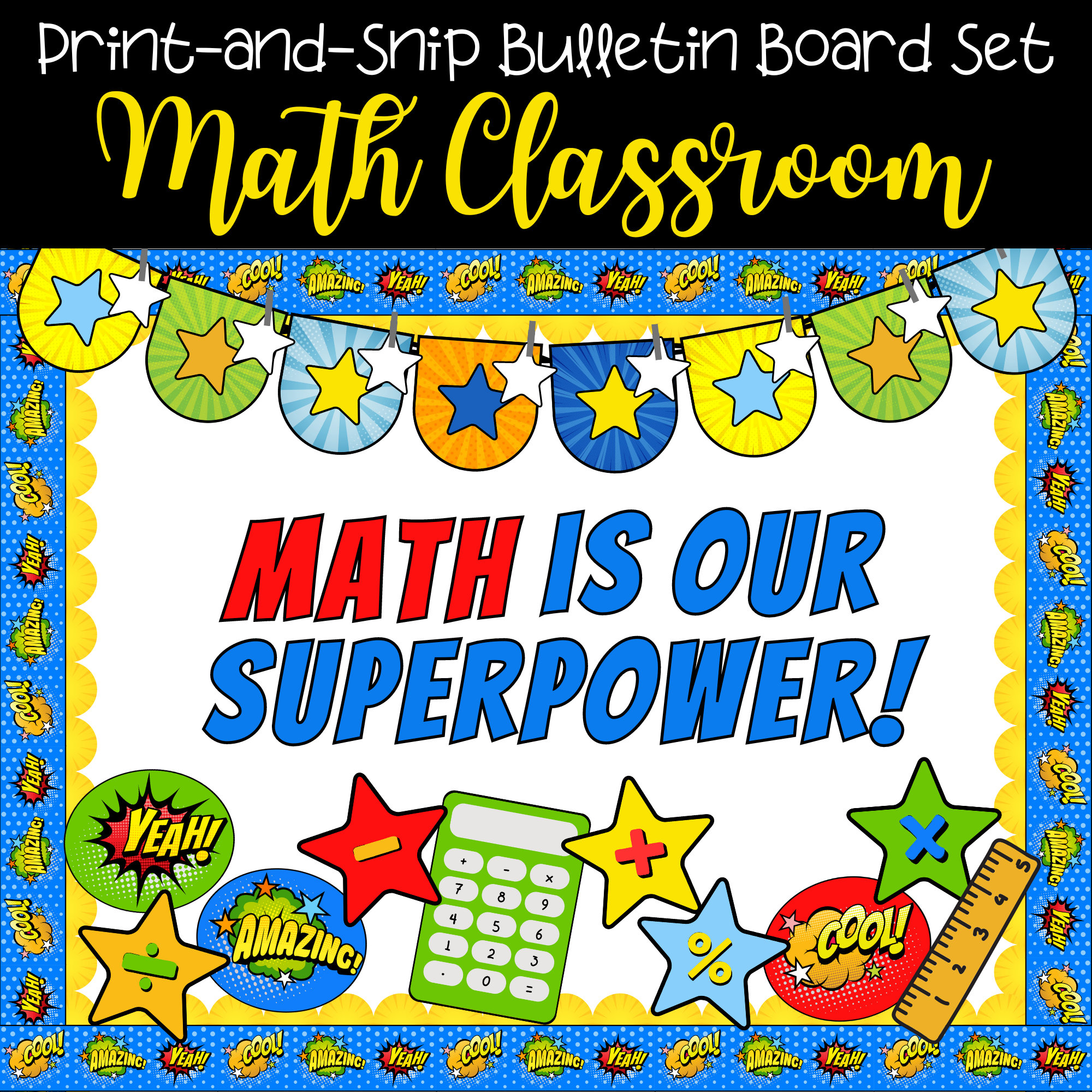 Superhero Math Bulletin Board Kit, Comics Style (printable) - Etsy
