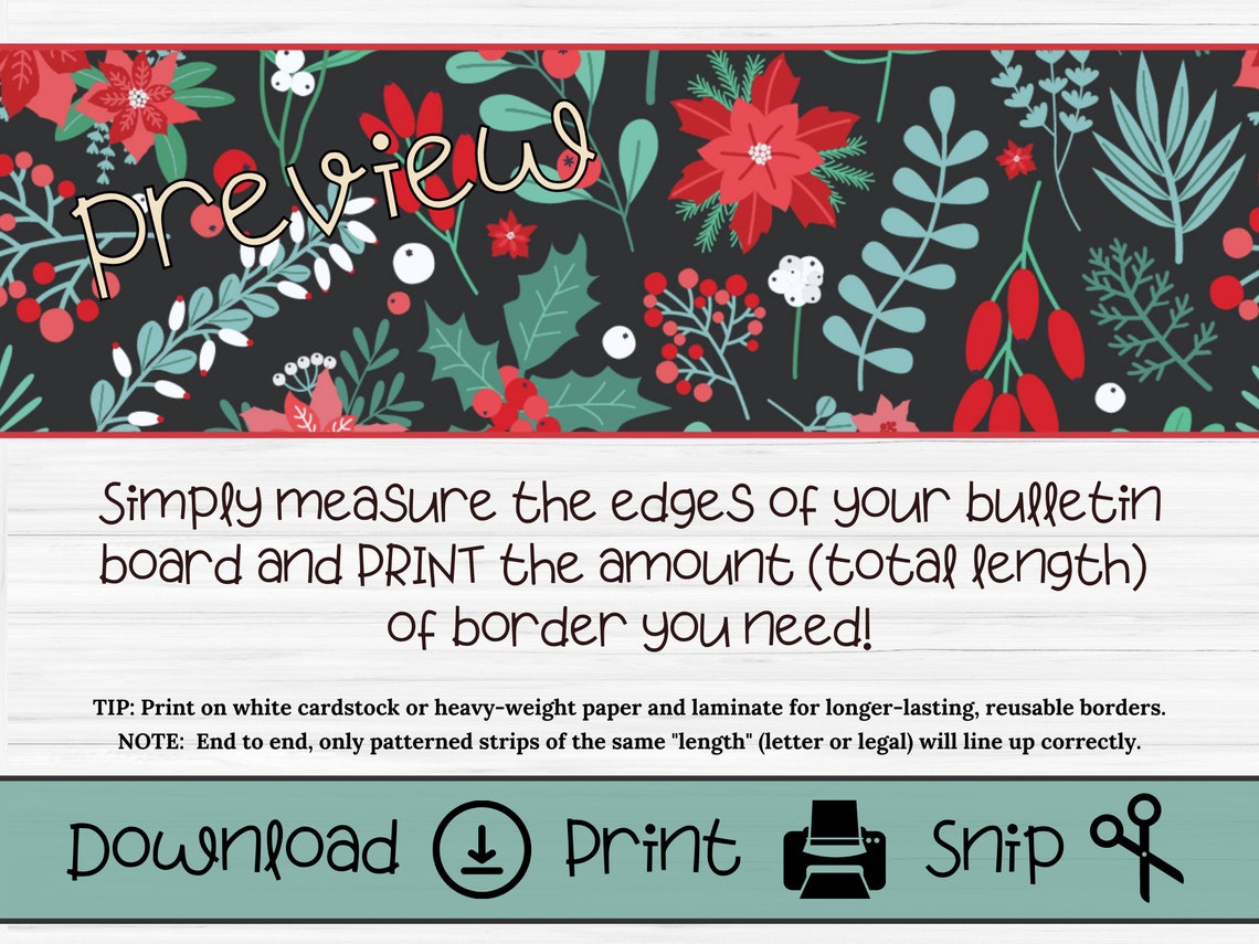 Poinsettias and Holly Bulletin Board Border Printable Trim - Etsy