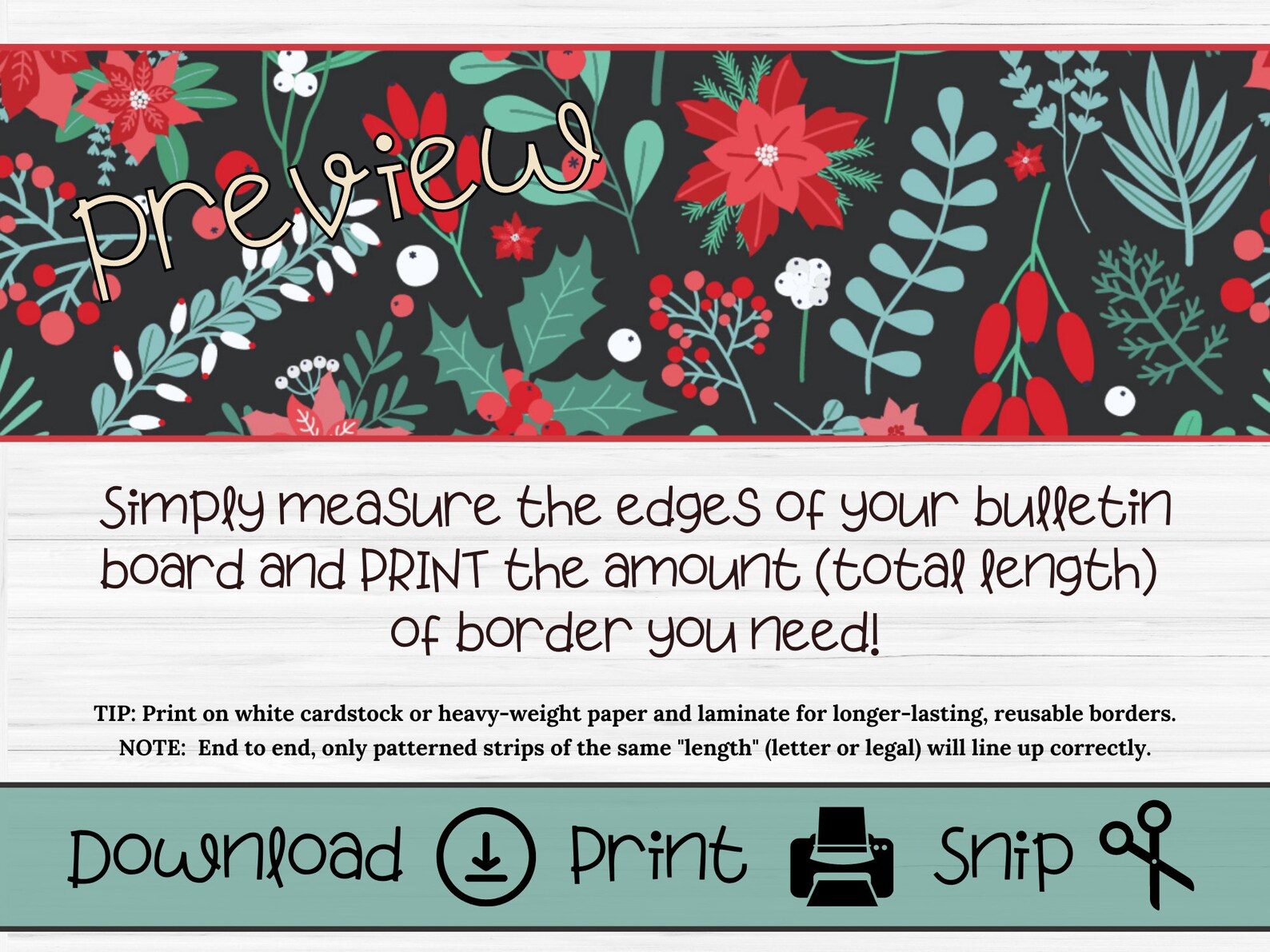 Poinsettias and Holly Bulletin Board Border Printable Trim - Etsy