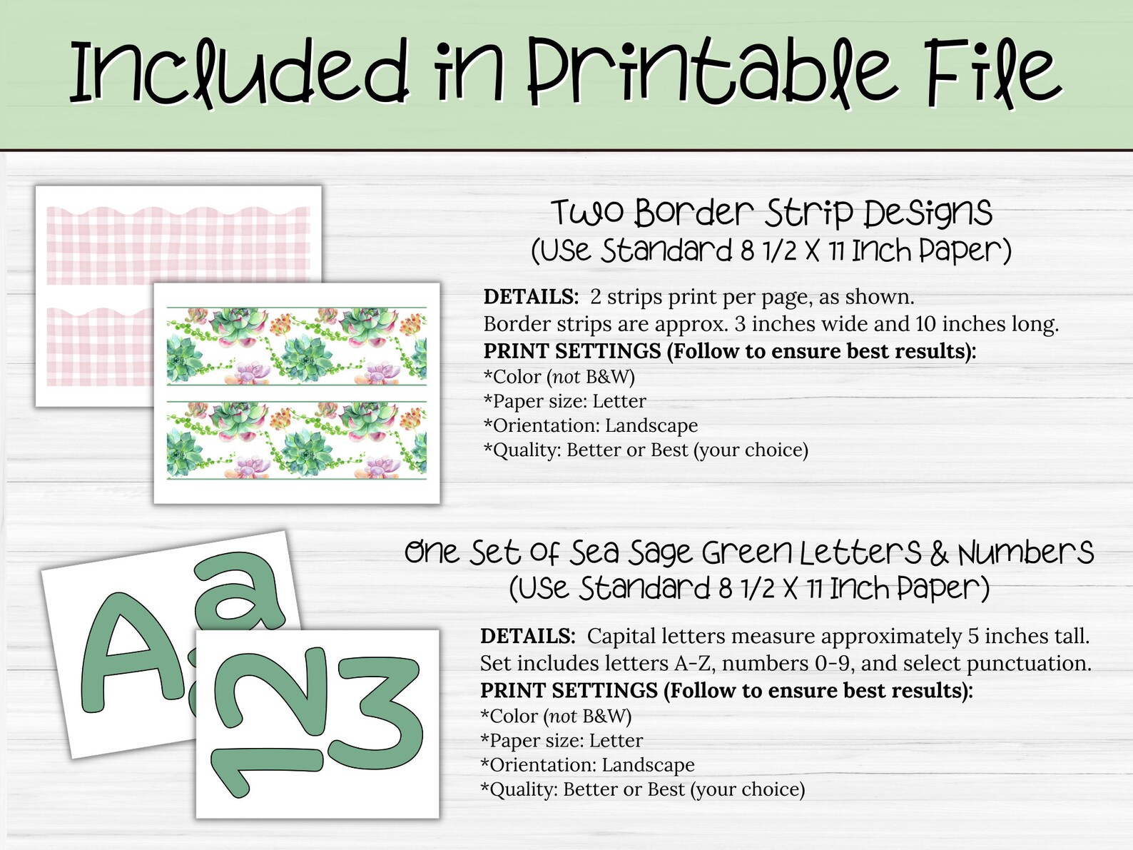 Classroom Bulletin Board Borders and Letters Watercolor Succulent ...