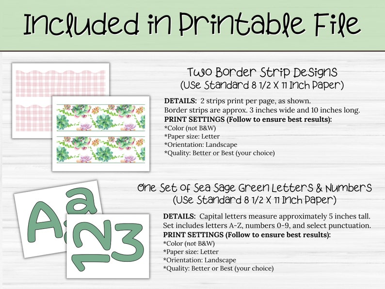 Classroom Bulletin Board Borders and Letters Watercolor Succulent ...