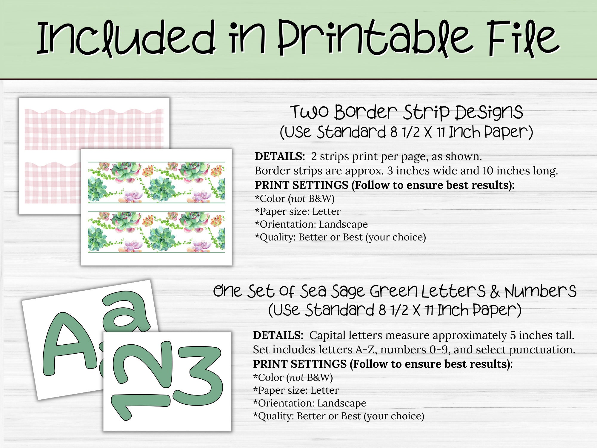 Classroom Bulletin Board Borders and Letters Watercolor Succulent ...