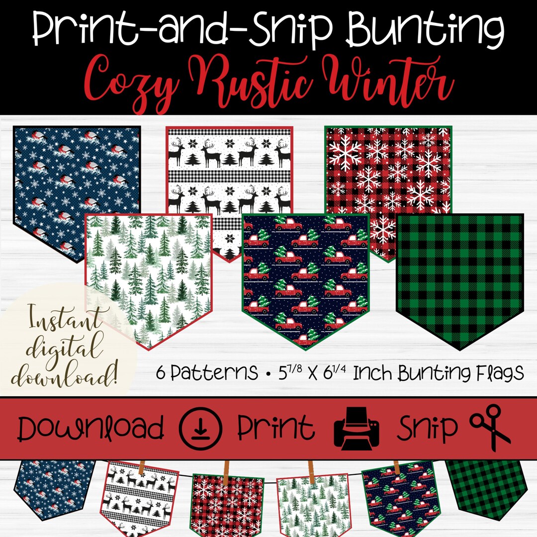 Cozy Rustic Winter Bunting Banner Flags | Printable Bulletin Board ...