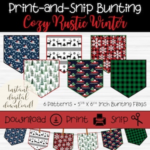Cozy Rustic Winter Bunting Banner Flags | Printable Bulletin Board ...