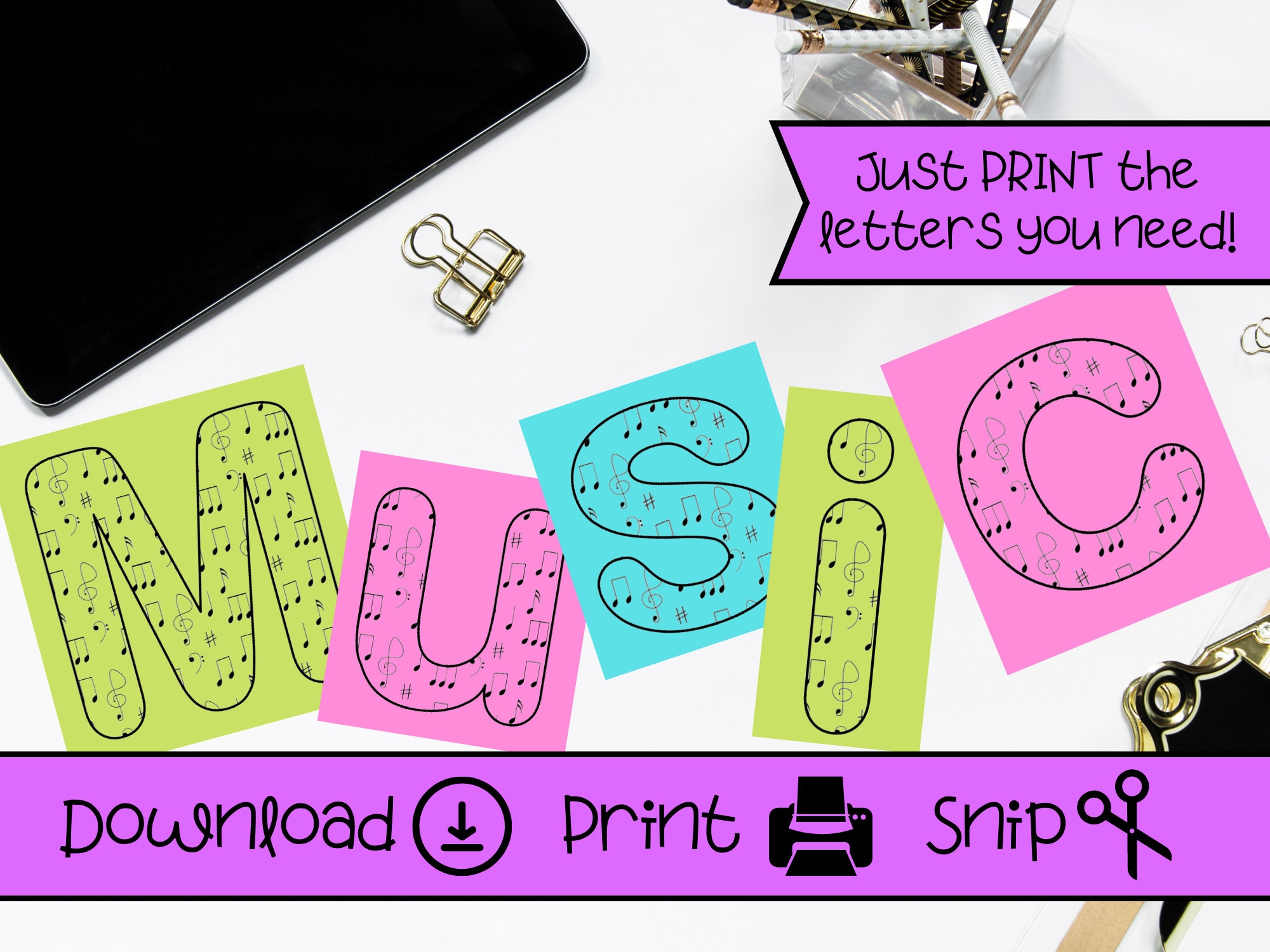Musical Notes Bulletin Board Letters: Music Classroom Decor (PDF ...
