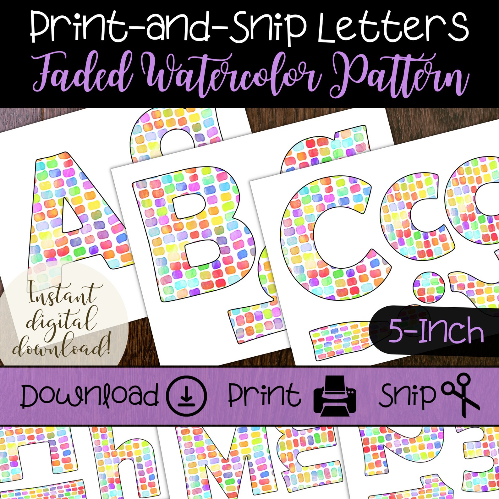 Printable Bulletin Board Letters in Watercolor Swatches Pattern ...