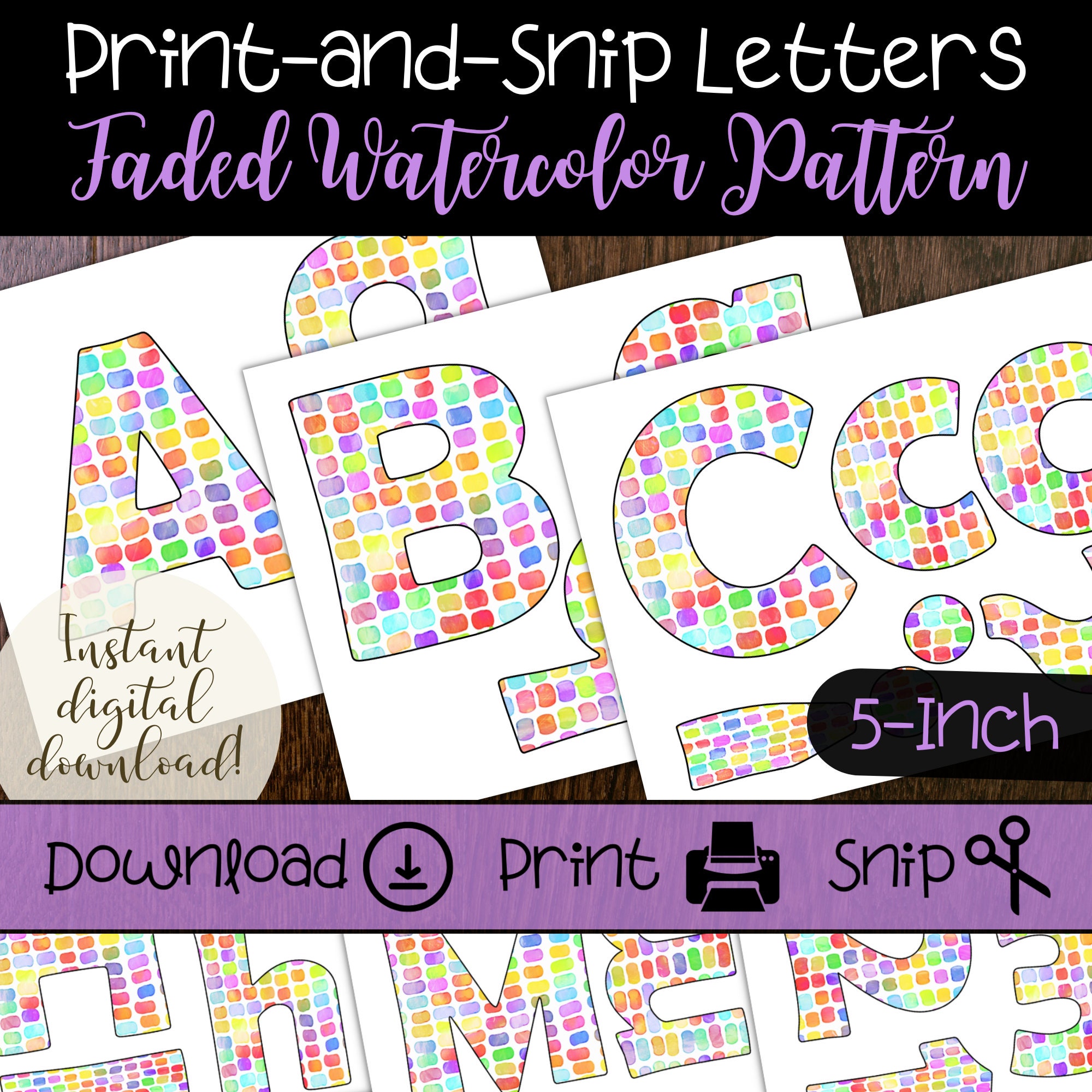 Printable Bulletin Board Letters in Watercolor Swatches Pattern ...