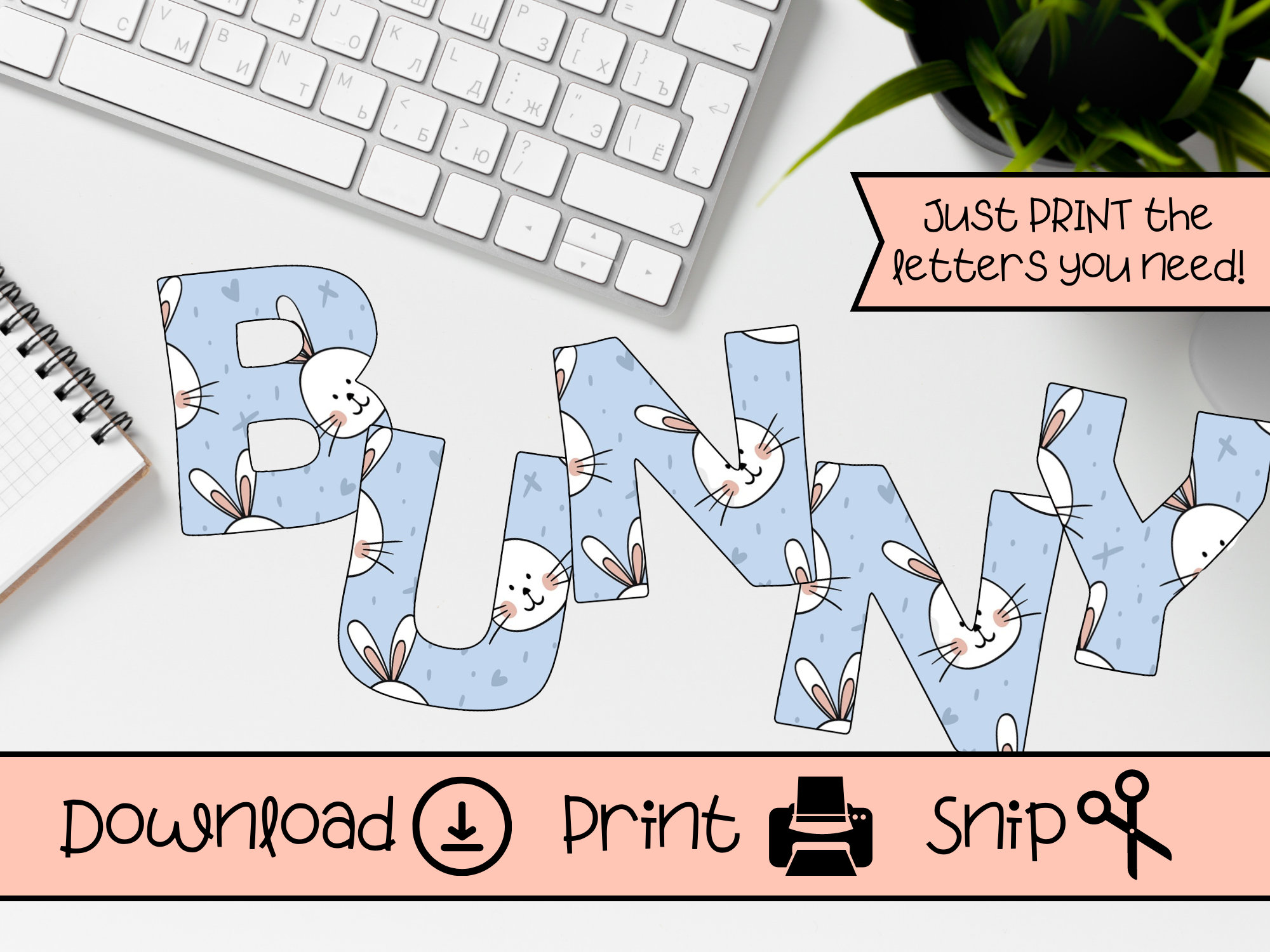 Printable Spring Easter Bunny Bulletin Board Letters and Numbers for ...