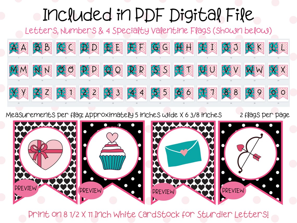 Printable Valentine's Day Bunting Flags February Parties - Etsy
