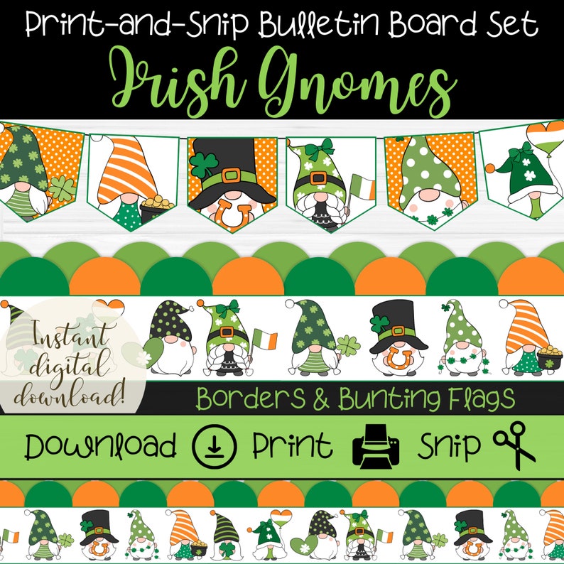 St. Patrick's Day Bulletin Board Set | Irish Gnomes Theme | Printable ...