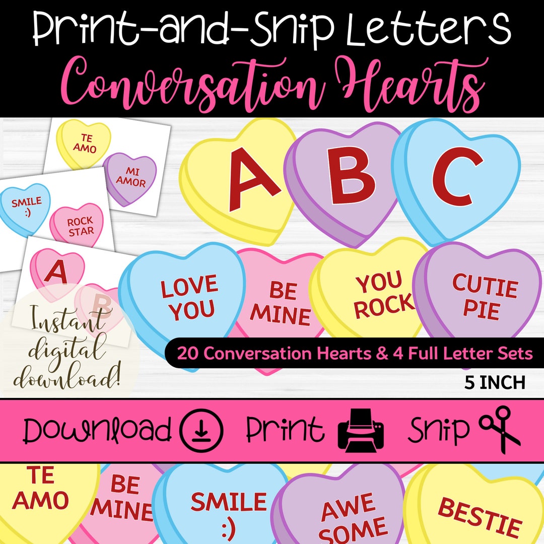 Valentine's Day Conversation Heart Letters: Printable Candy Theme ...