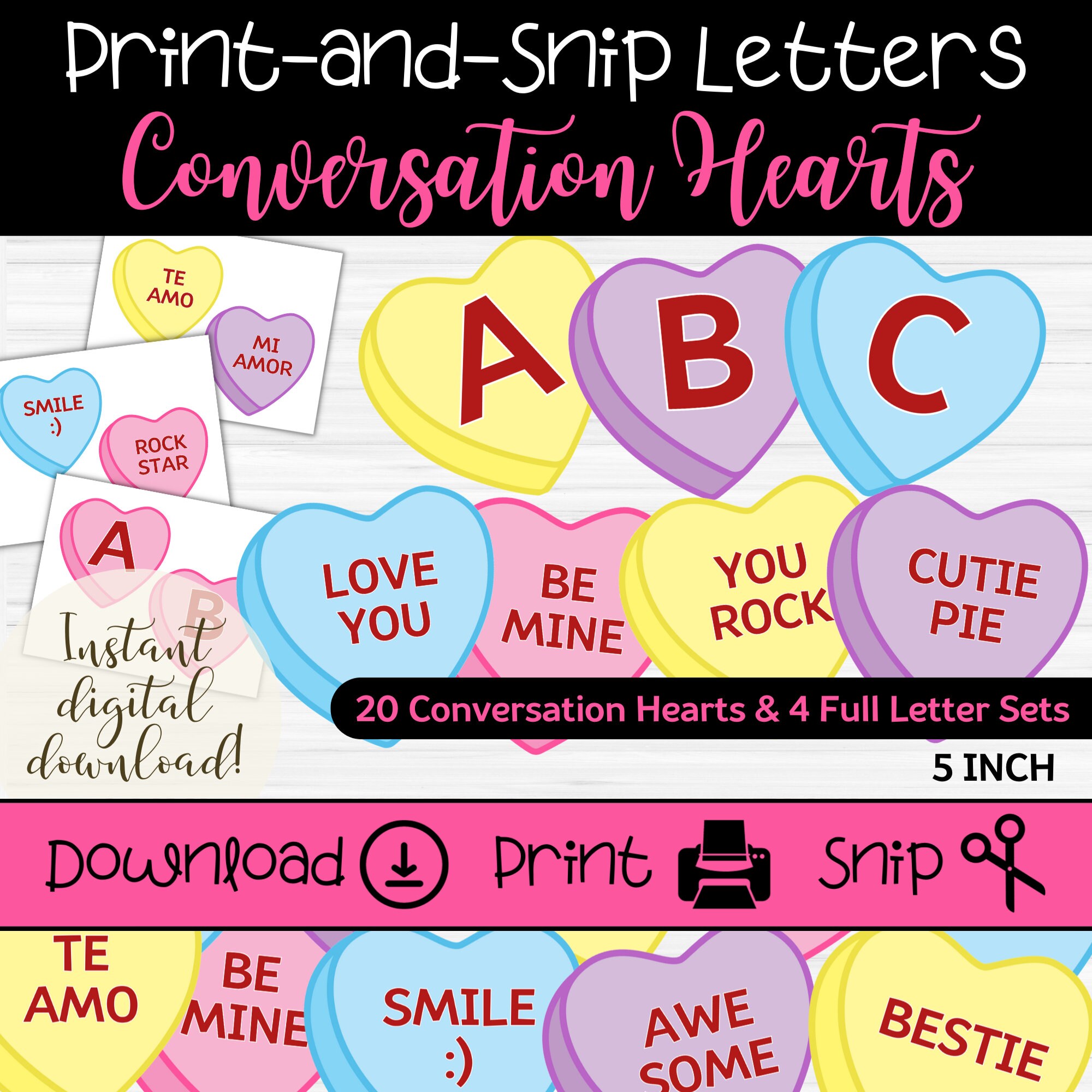 Valentine's Day Conversation Heart Letters | Printable Conversation ...