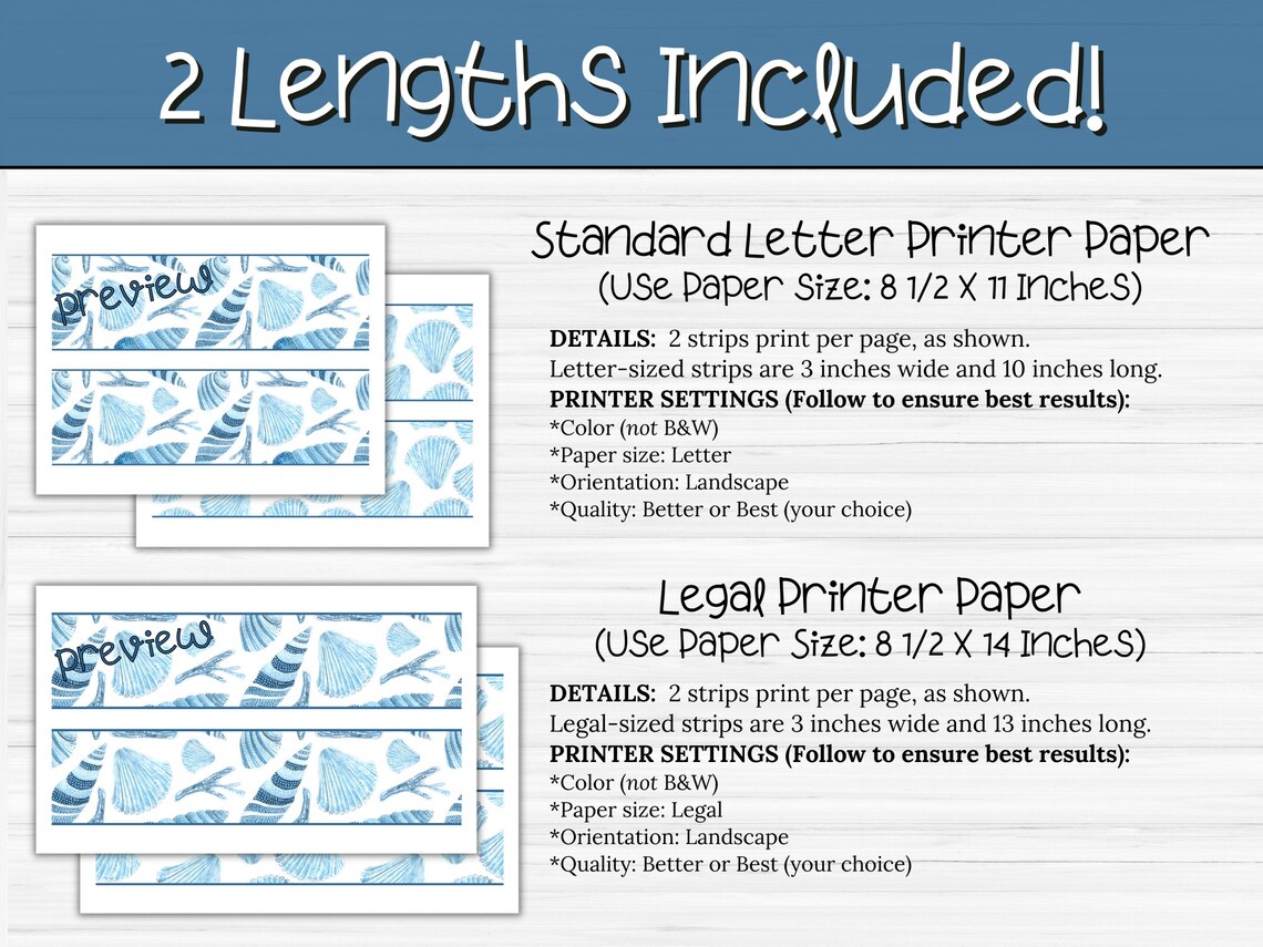 Bulletin Board Borders in Blue Seashell Pattern, Printable Trim Set for ...