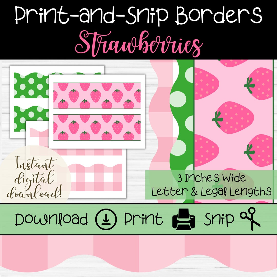 Strawberry Bulletin Board Border Set | Printable Trim | Cute Pink ...