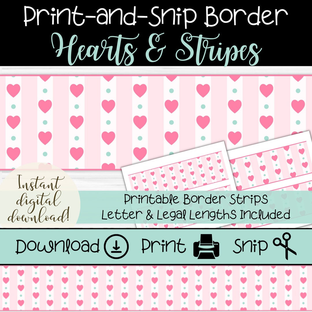 Pink Hearts & Stripes Bulletin Board Border Strips Printable Valentine ...