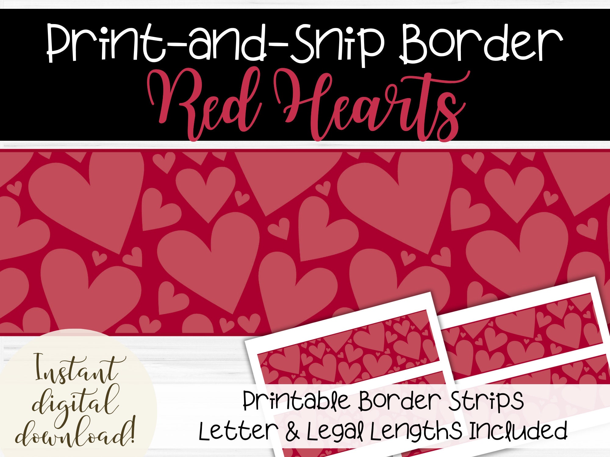 Red Hearts Bulletin Board Border, Valentine's Day Decor (digital ...