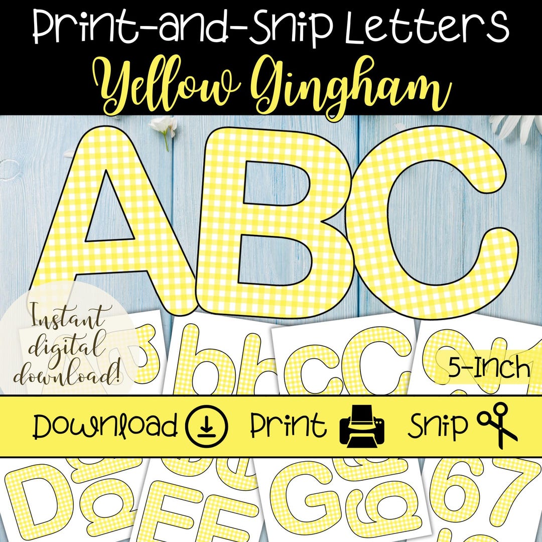 Yellow Gingham Letter Set | Printable Spring Bulletin Board Letters ...