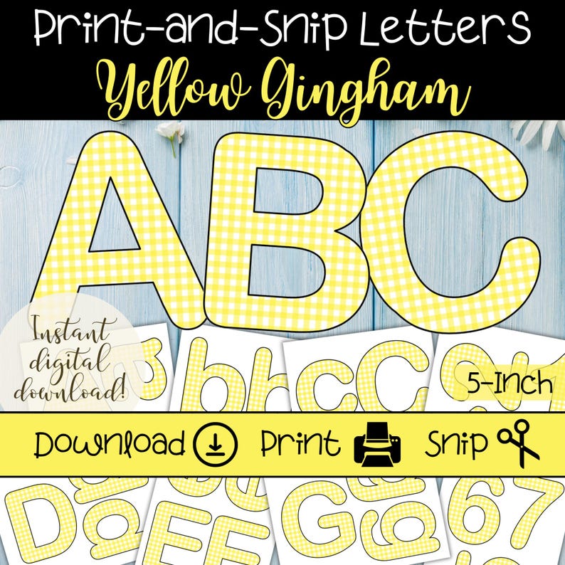 Yellow Gingham Printable Letters | Spring Bulletin Board (digital ...