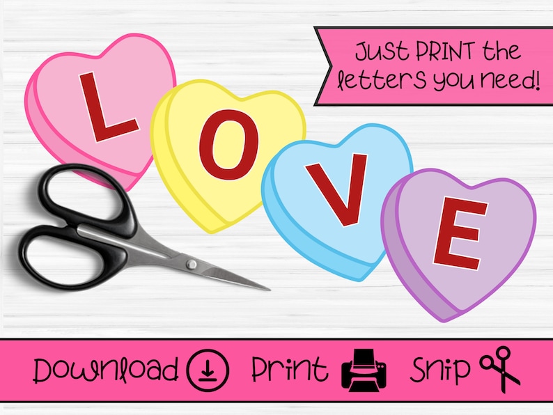 Valentine's Day Conversation Heart Letters: Printable Candy Theme ...