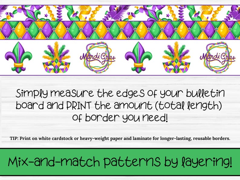 Mardi Gras Bulletin Board Border | Purple, Green & Gold (PDF Pattern ...