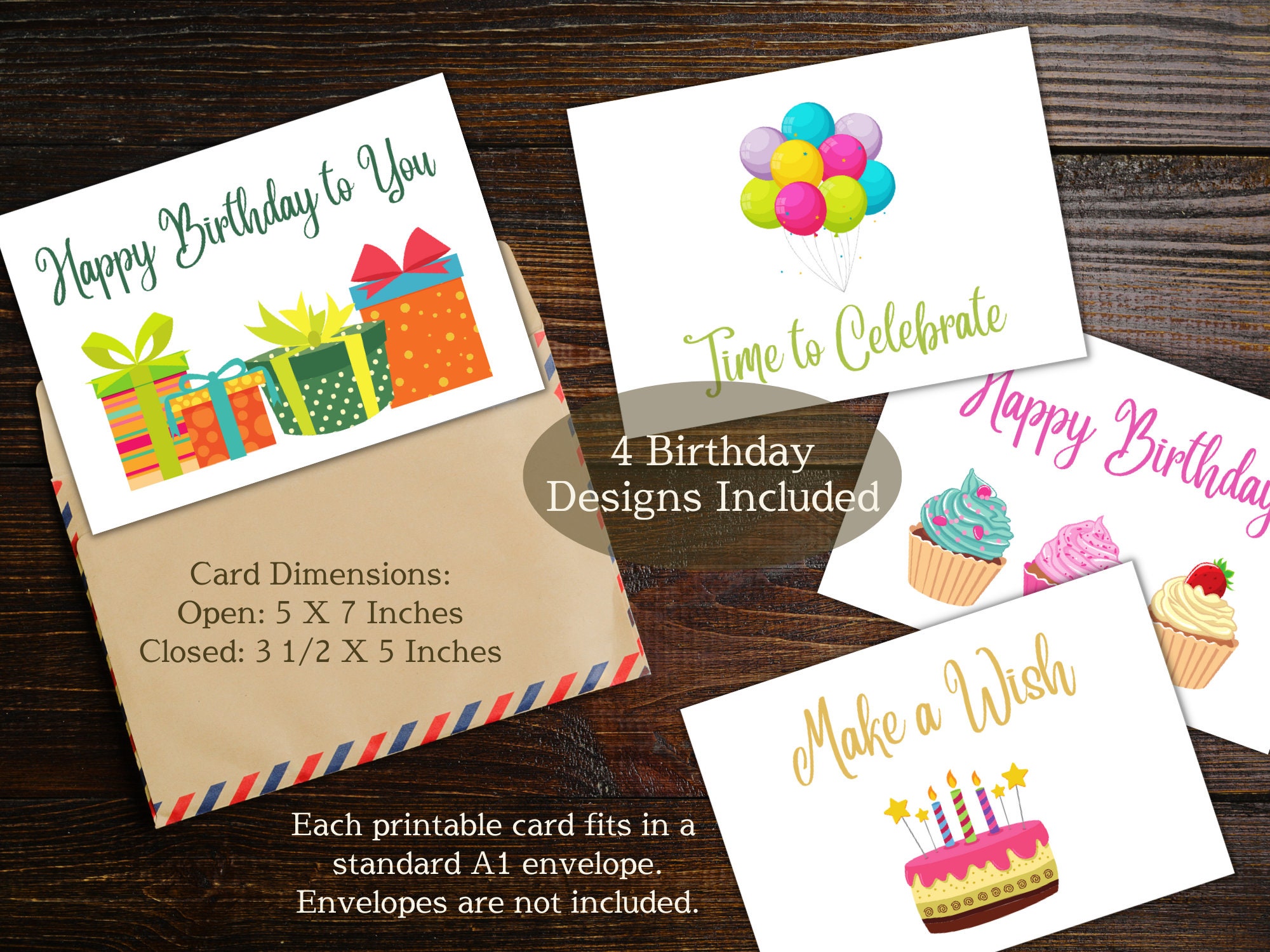 Printable Birthday Celebration Cards 3.5X5 Inch Greeting - Etsy