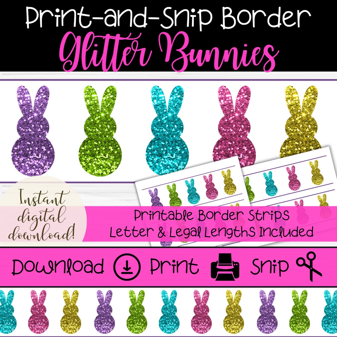 Glittery Easter Bunnies Bulletin Board Border Strips, Printable Easter ...