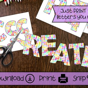 Printable Bulletin Board Letters in Watercolor Swatches Pattern ...