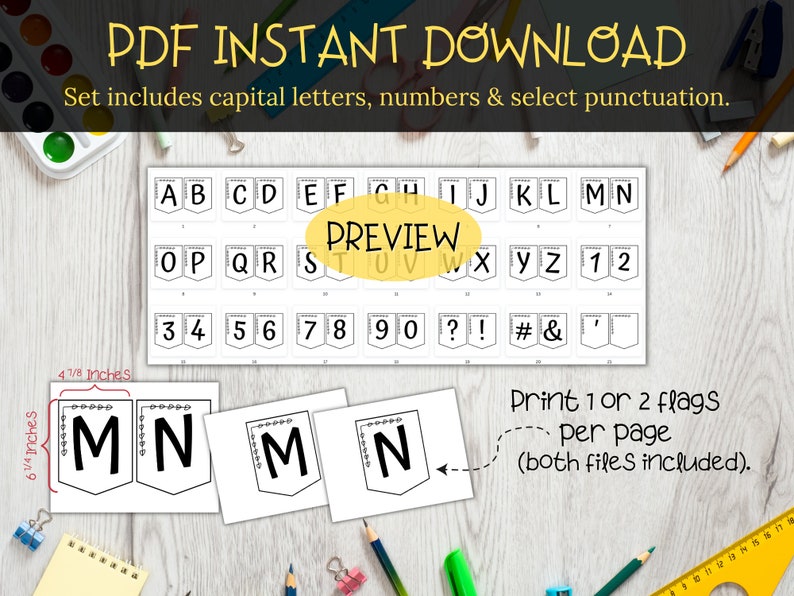 Printable Bunting Banner Flags: Black Ink Classroom Sign (digital ...
