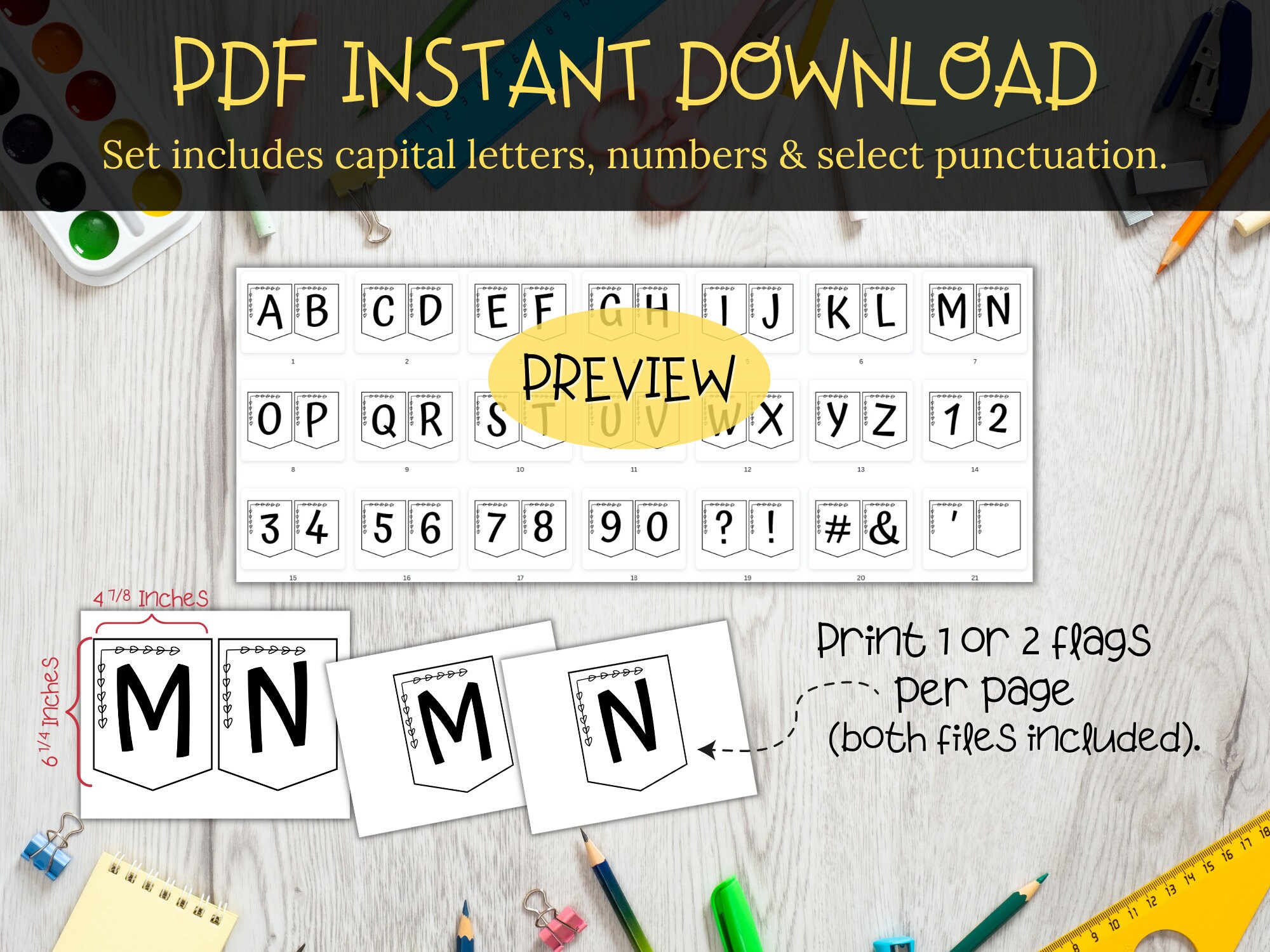 Printable Bunting Banner Flags: Black Ink Classroom Sign (digital ...