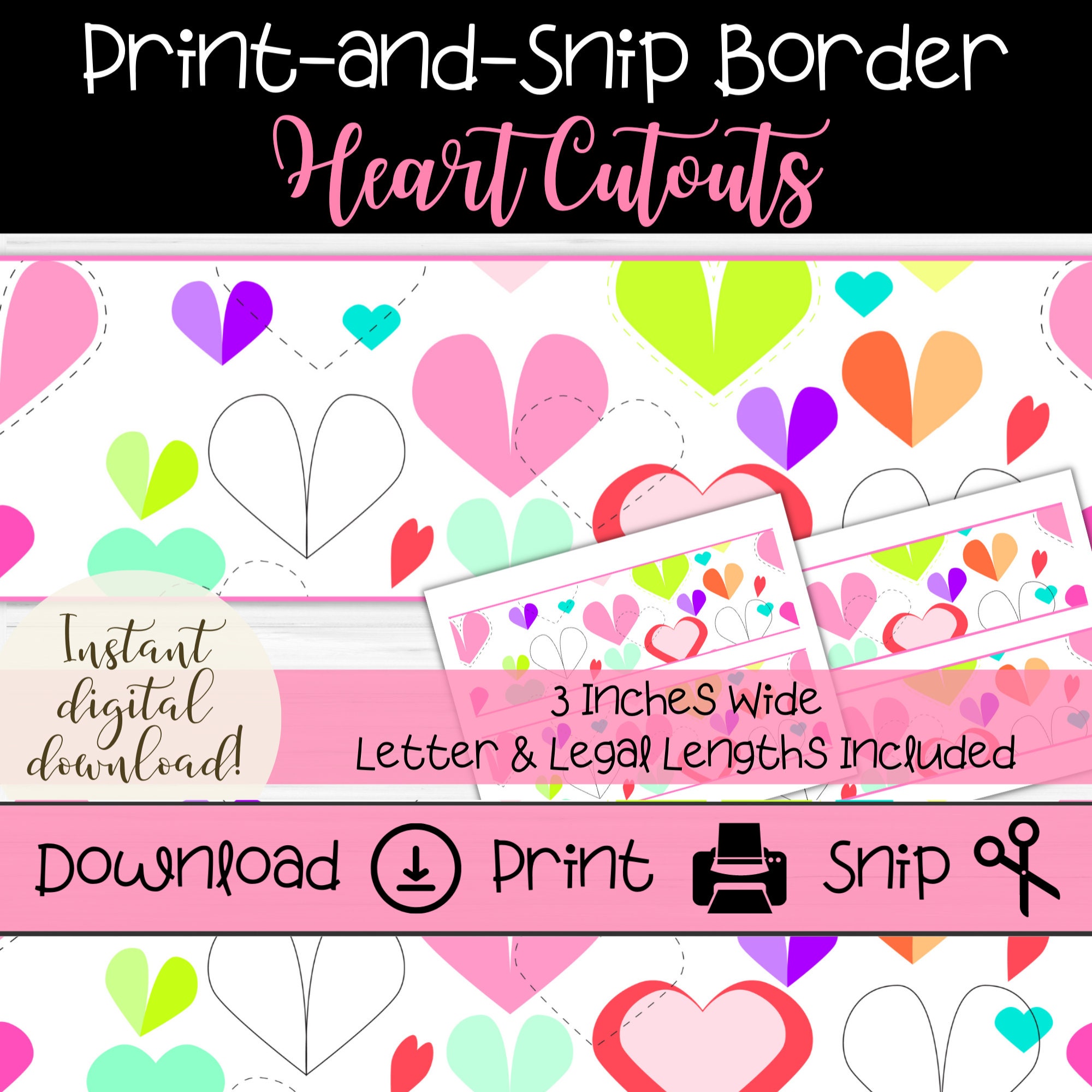Hearts Cutout Printable Bulletin Border for Valentine's Day and ...