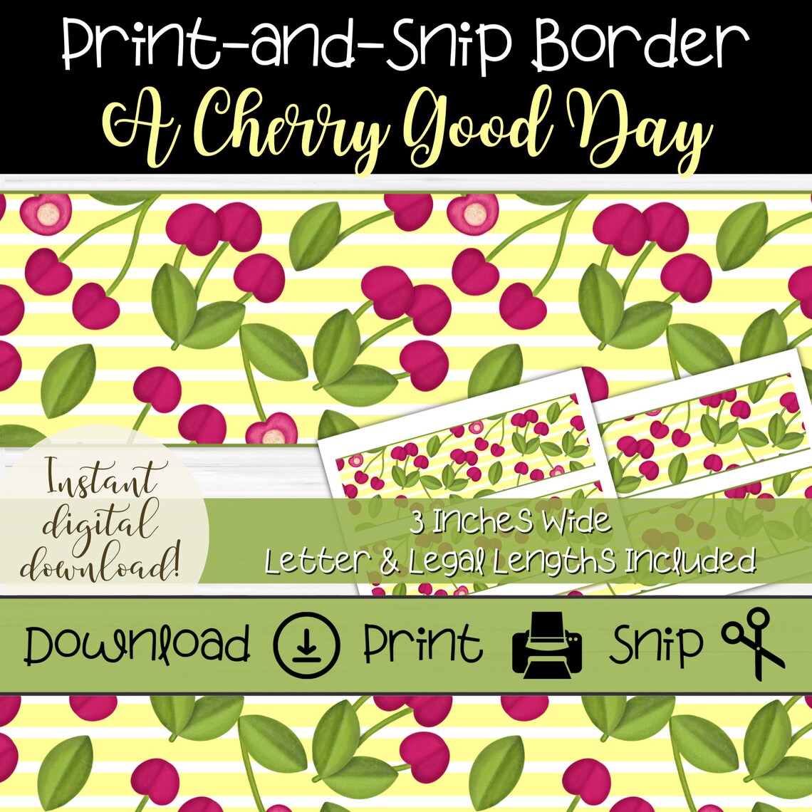 Printable Classroom Bulletin Board Border With Red Cherries, Cheerful ...