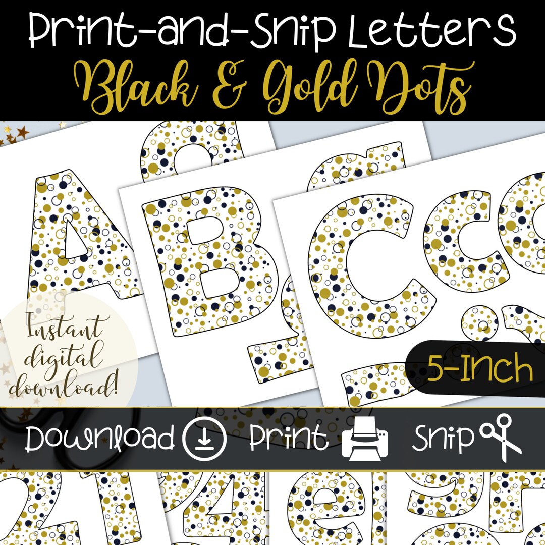 Bulletin Board Letter Set | Black & Gold Theme | Printable Letters ...