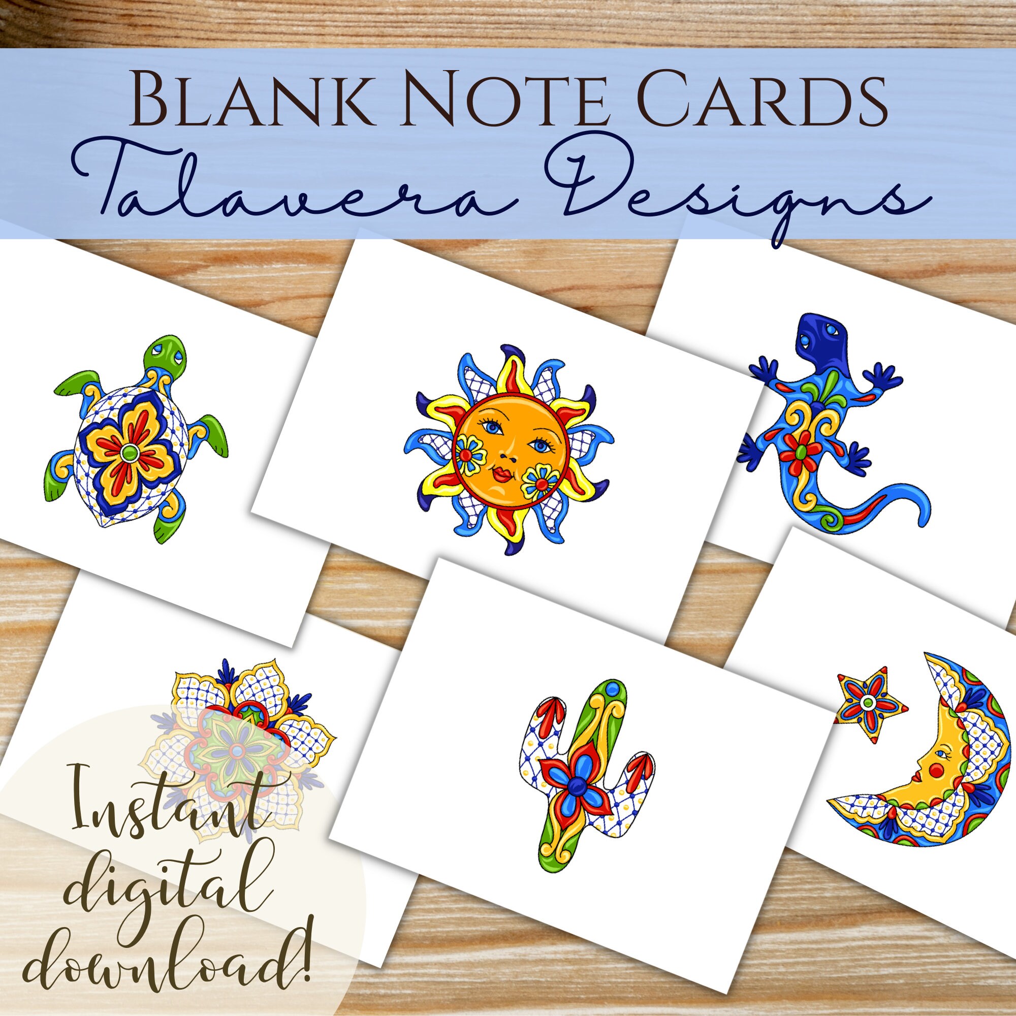 Mexican Talavera Note Cards Printable Greeting Cards Blank Note Cards ...