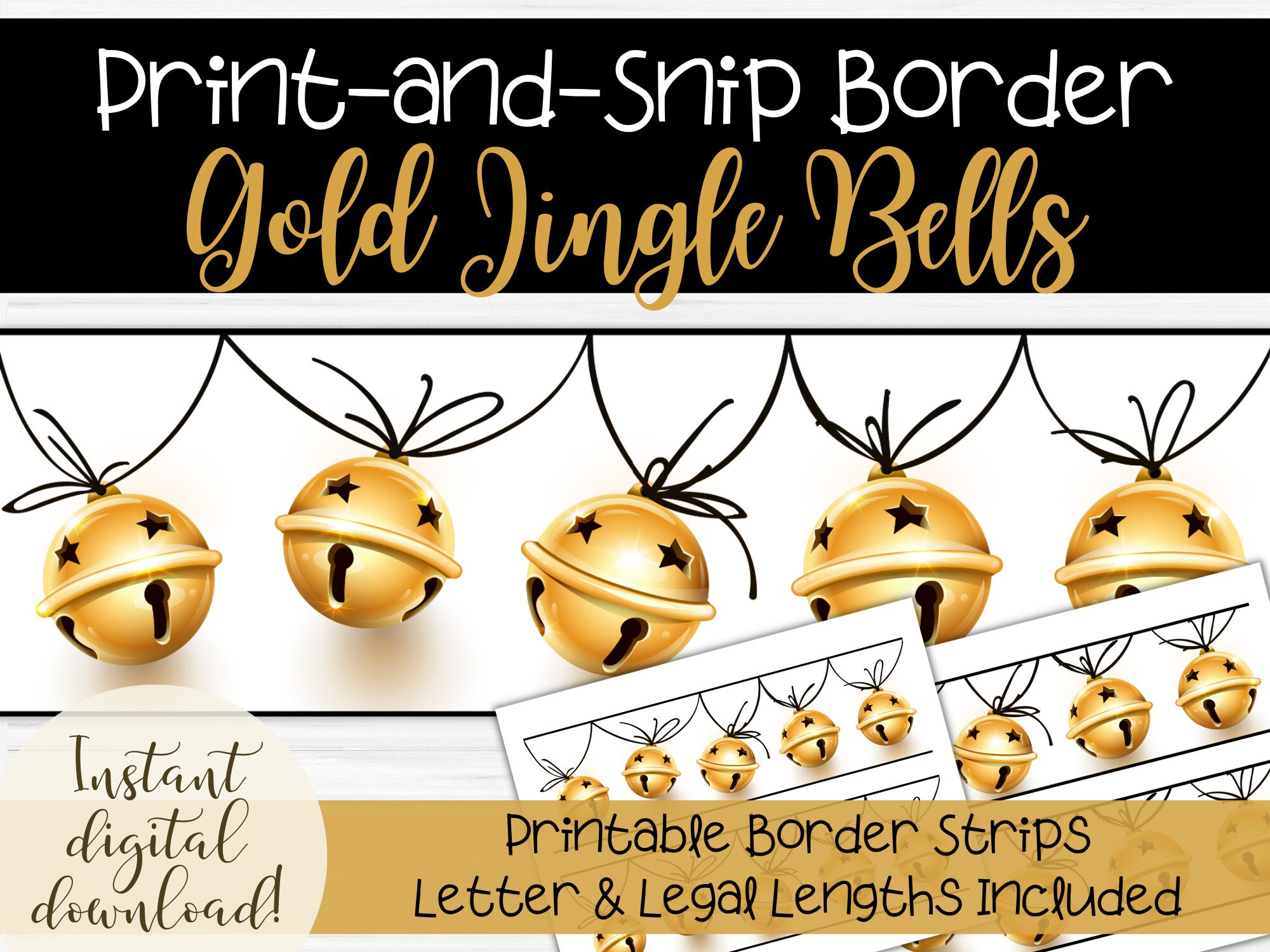 Gold Jingle Bells Border Printable Bulletin Board Border - Etsy