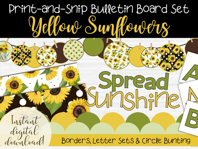 Sunflower Bulletin Board Set Printable Sunflower Themed - Etsy