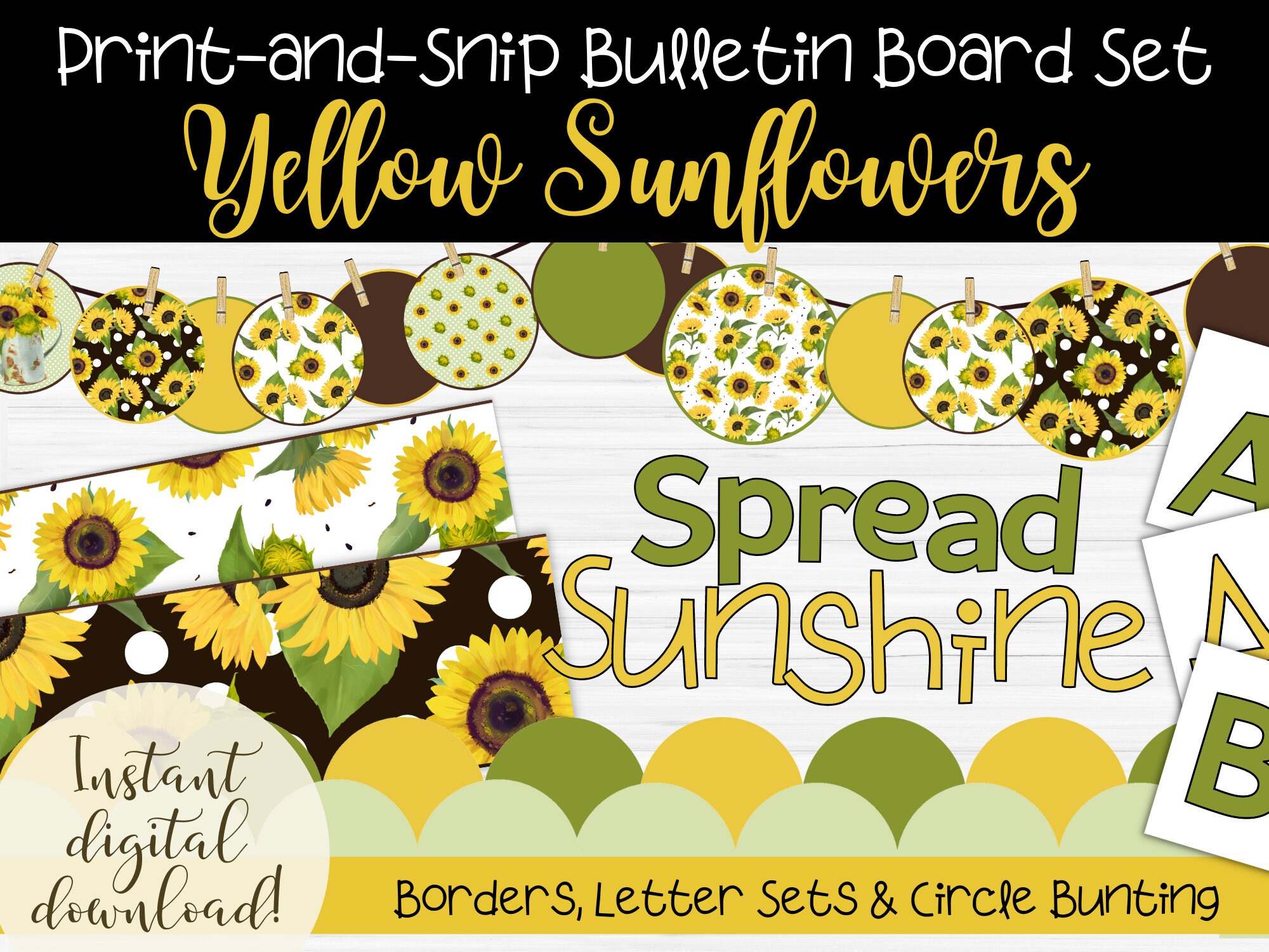 Sunflower Bulletin Board Set | Printable Sunflower Themed Borders ...