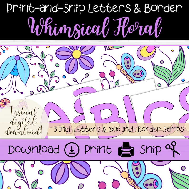 Whimsical Floral Print and Cut Bulletin Board Letters and Border Set ...