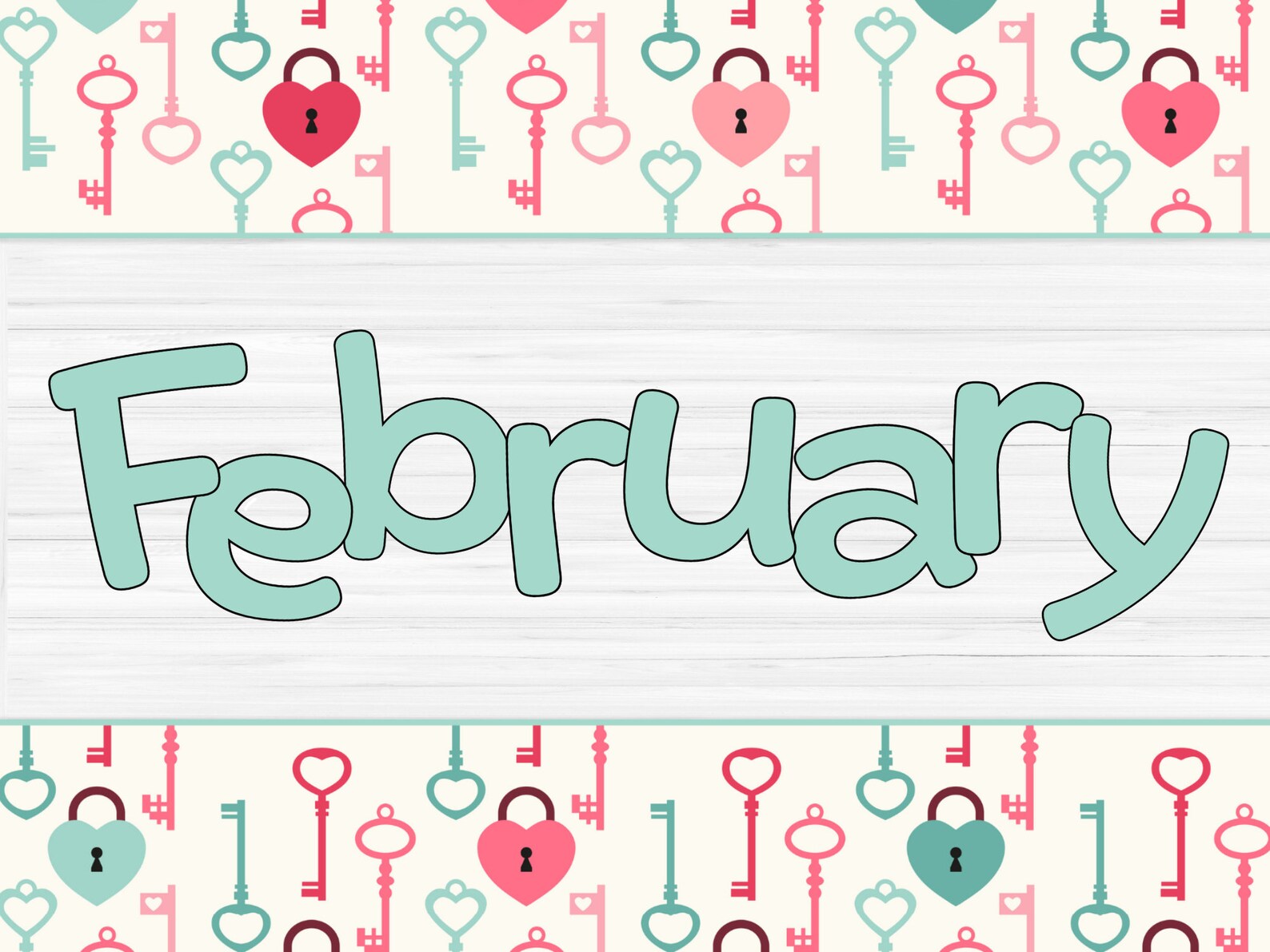 Printable Valentine Lock and Key Bulletin Board Border and Seafoam ...