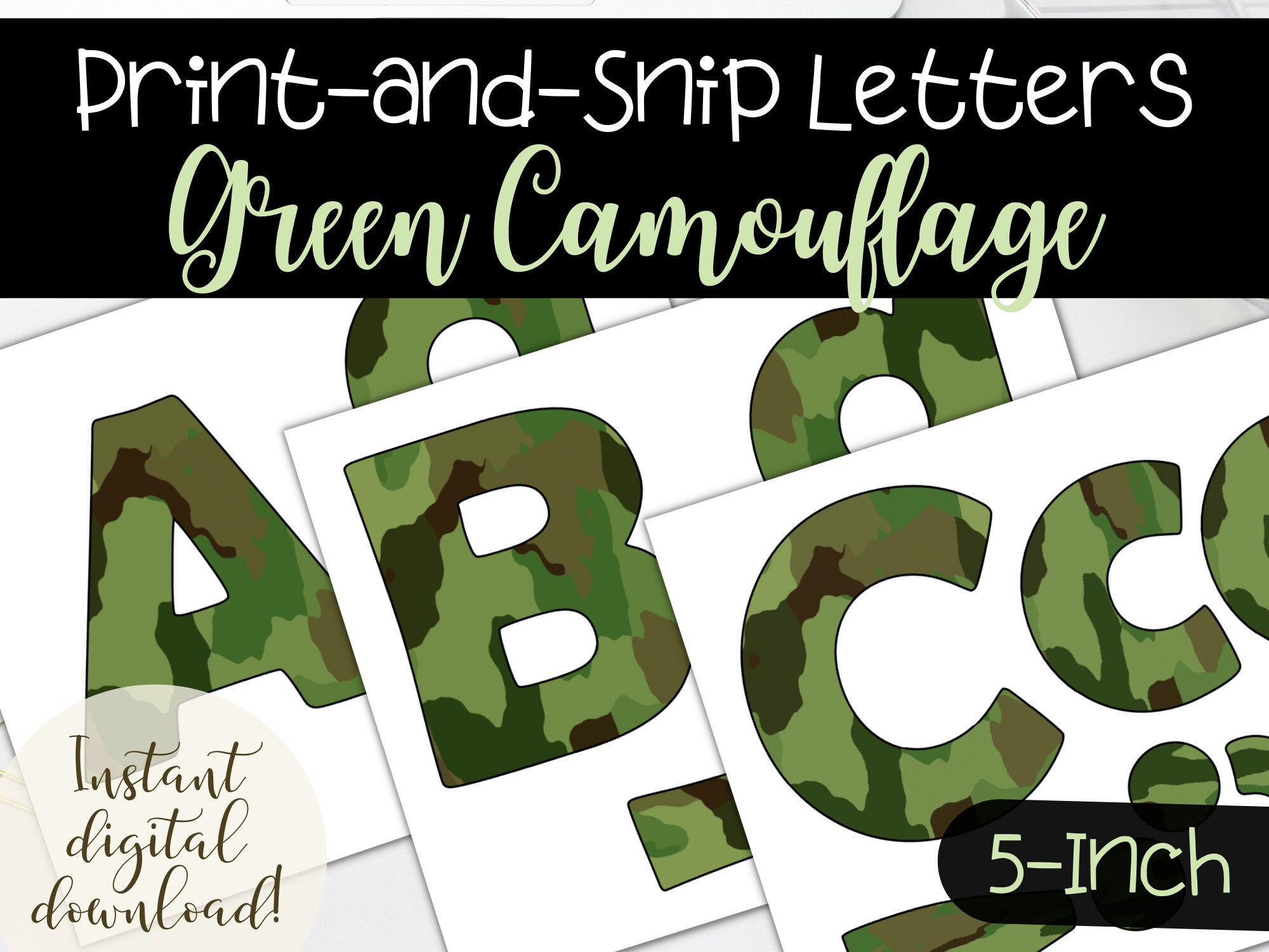 Printable Green Camouflage Pattern 5 Inch Bulletin Board Letter Set for ...