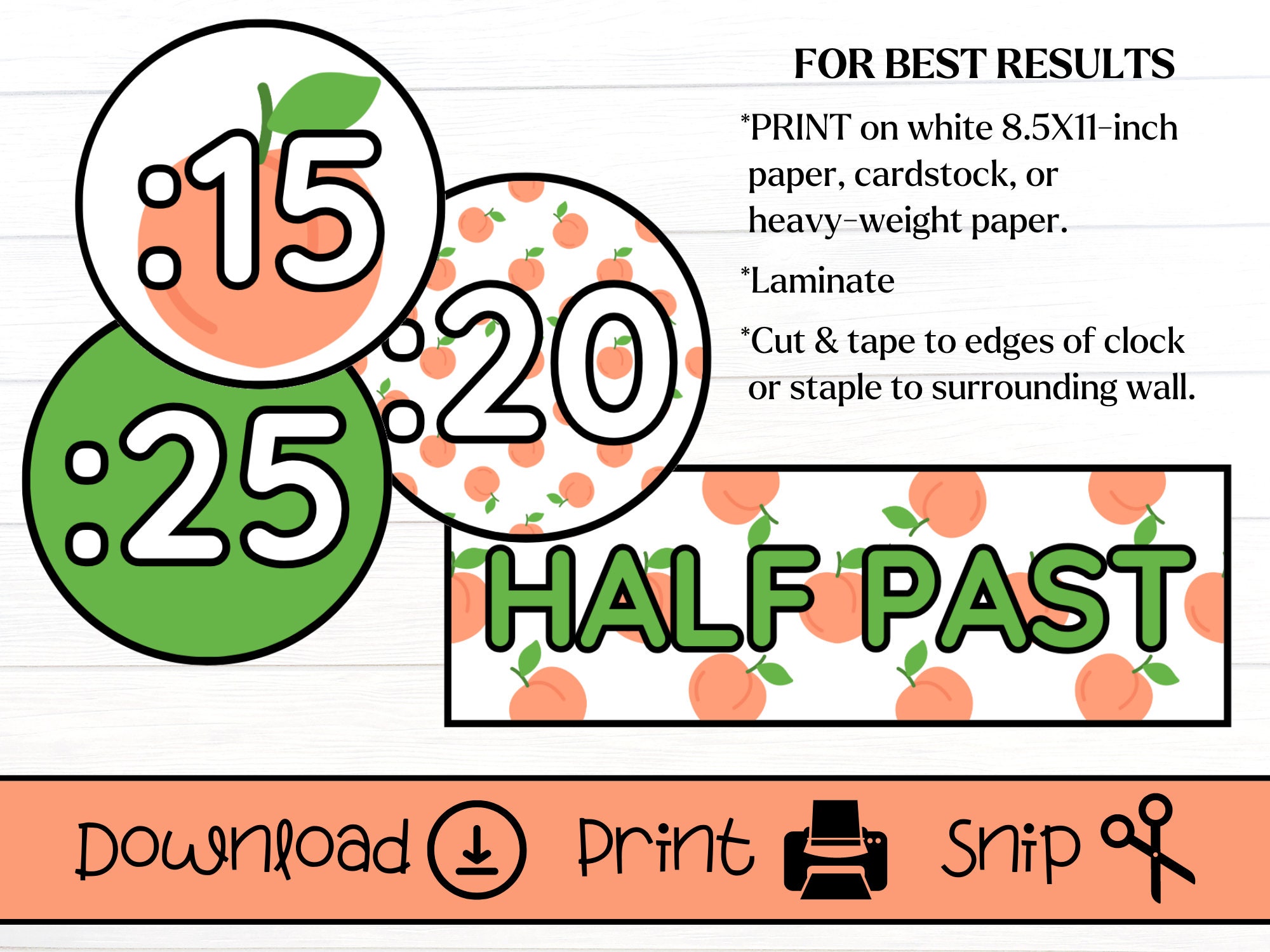 Clock Labels for Elementary Classroom Peach Theme Learning to Tell Time ...