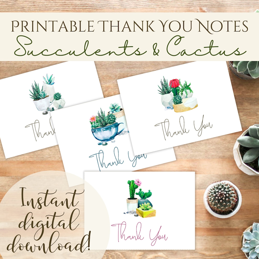 Succulent & Cactus Thank You Notes | Plant Themed Cards | Printable ...