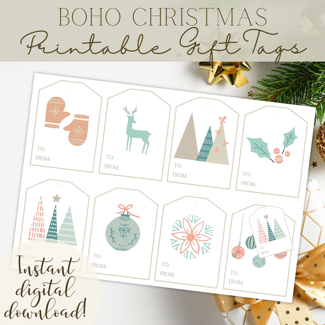 Boho Christmas Printable Fill-in Gift Tags for Holiday Packages and ...