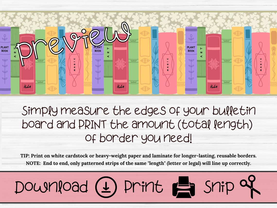Book Lovers Bulletin Board Border Printable Trim for - Etsy