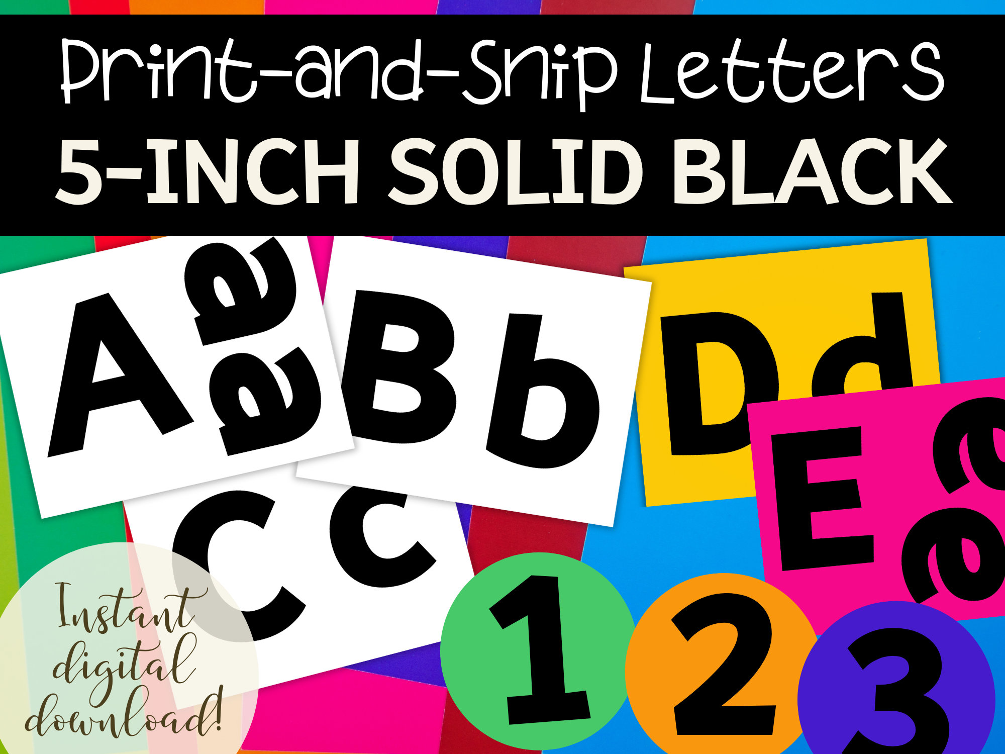 Black Bulletin Board & Sign Letters Printable 5-inch Letter Set Black ...
