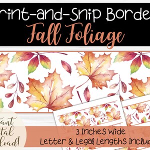 Watercolor Fall Foliage Bulletin Board Border | Printable Fall Border ...