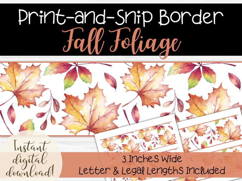 Watercolor Fall Foliage Bulletin Board Border Printable Fall Border ...