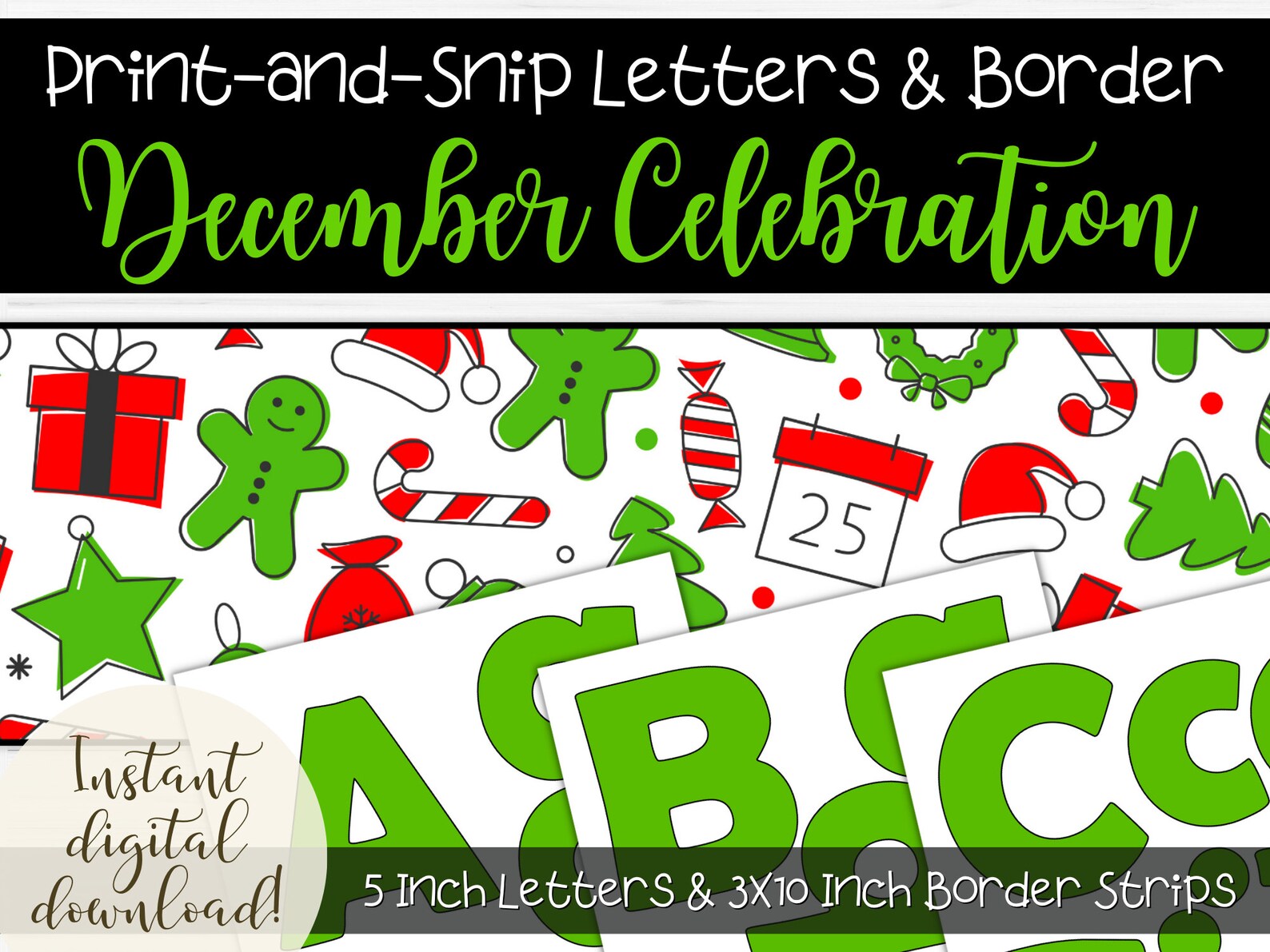 December Bulletin Board Set Printable Christmas Border and - Etsy